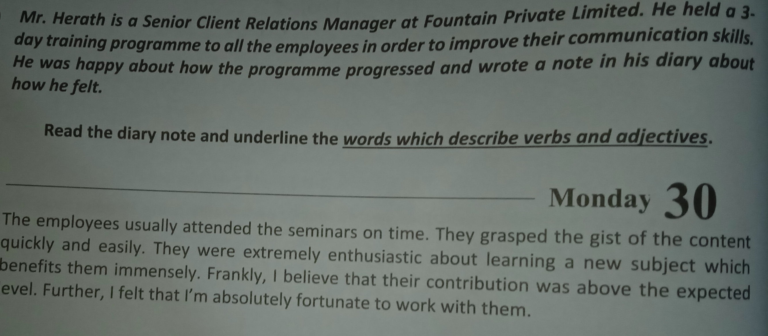 Read the diary note and underline the words | StudyX