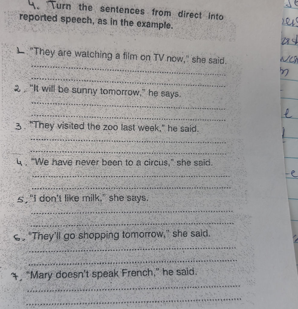 4. Turn the sentences from direct into | StudyX