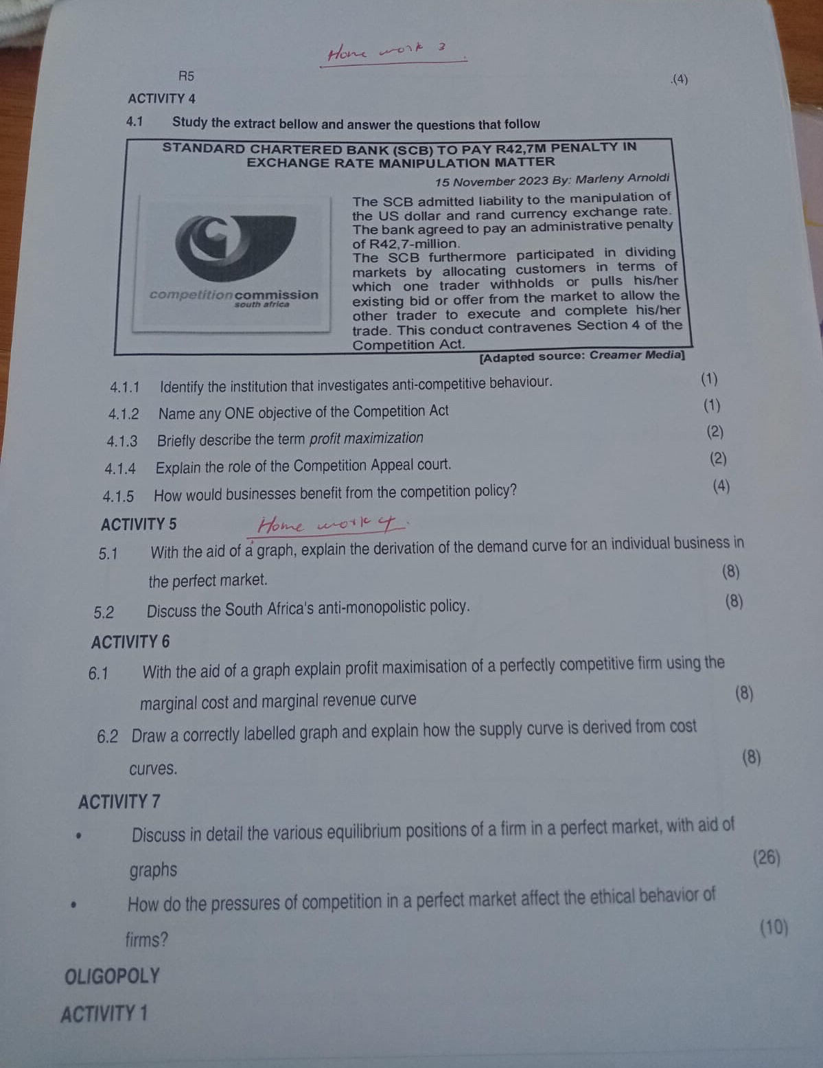 4.1 Study the extract bellow and answer the | StudyX