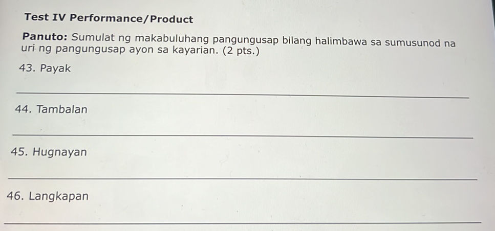 Panuto: Sumulat ng makabuluhang pangungusap | StudyX