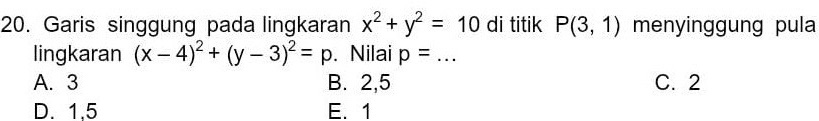 20. Garis singgung pada lingkaran $x^2 + y^2 | StudyX