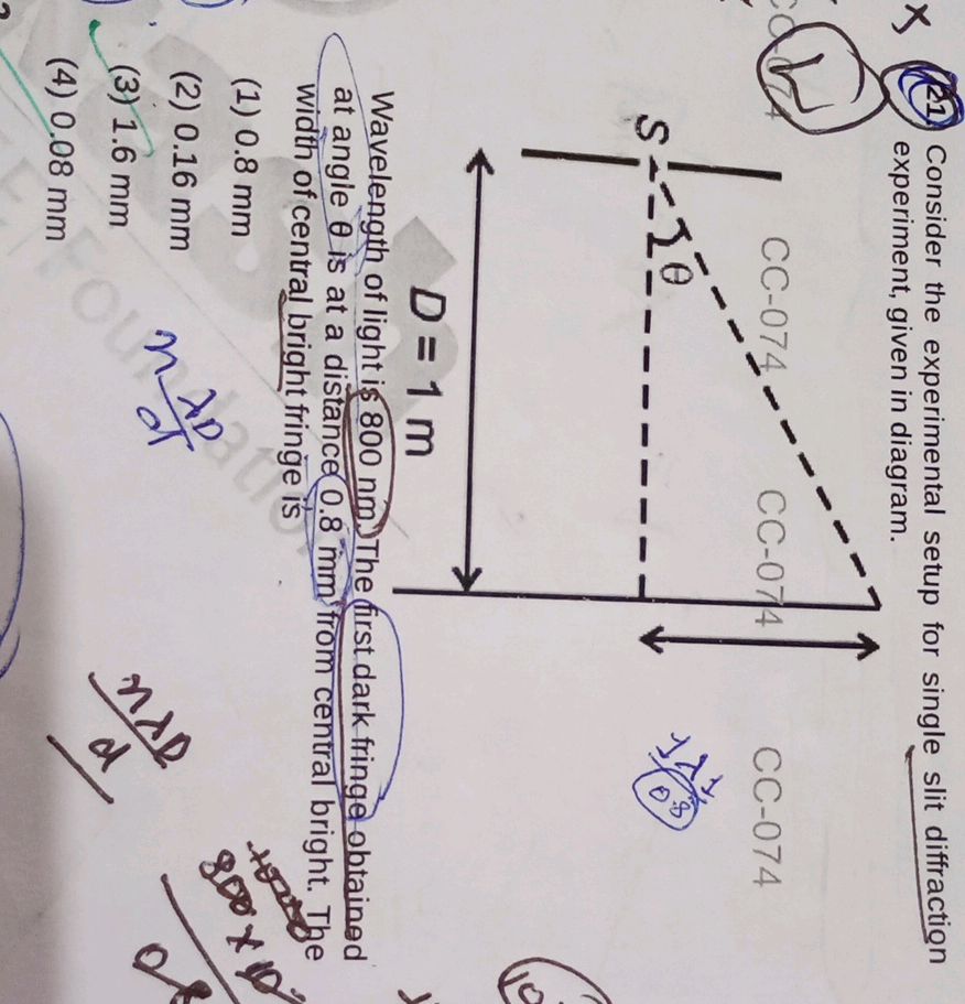 Consider the experimental setup for single | StudyX
