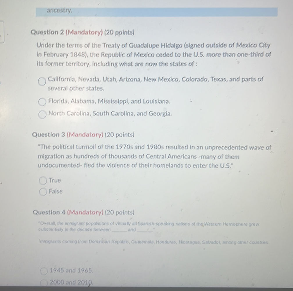 Question 2 (Mandatory) (20 points) Under the | StudyX