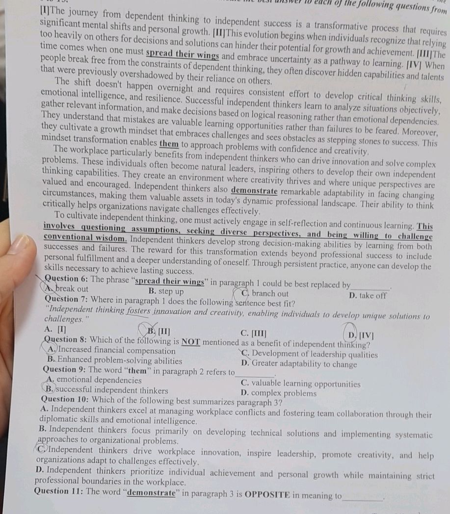 Question 6: The phrase "spread their wings" | StudyX