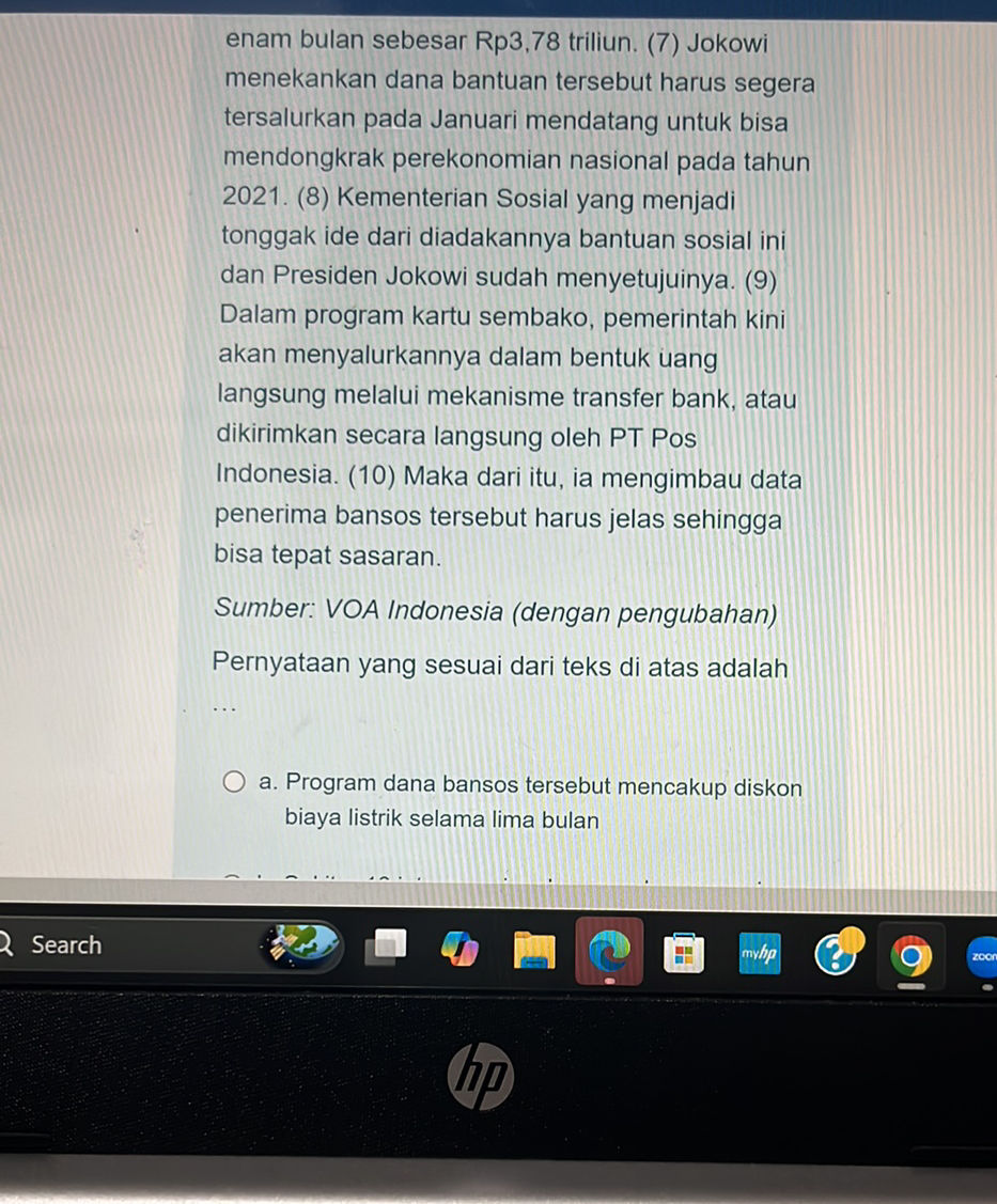 Pernyataan yang sesuai dari teks di atas | StudyX
