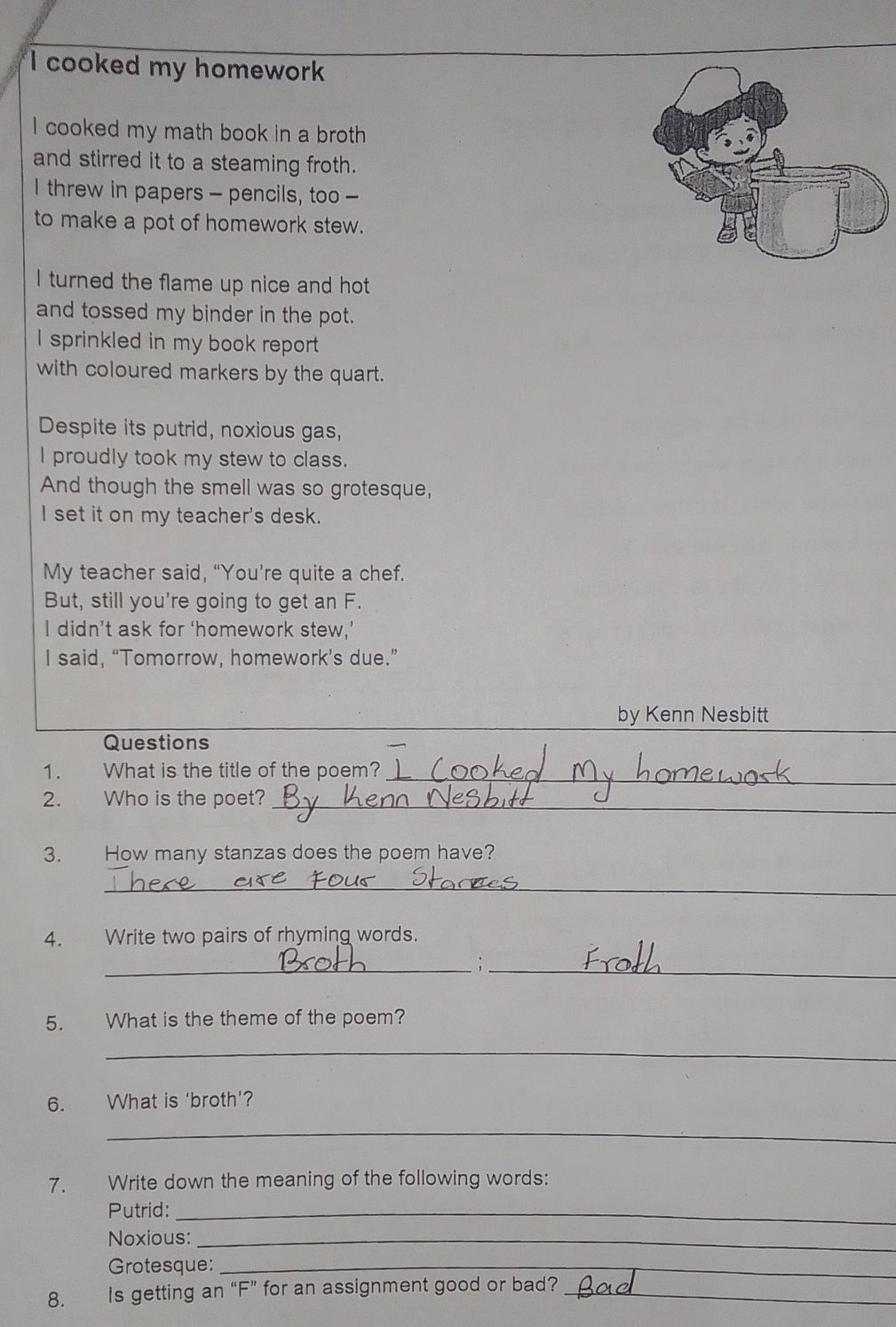 1. What is the title of the poem? I cooked | StudyX