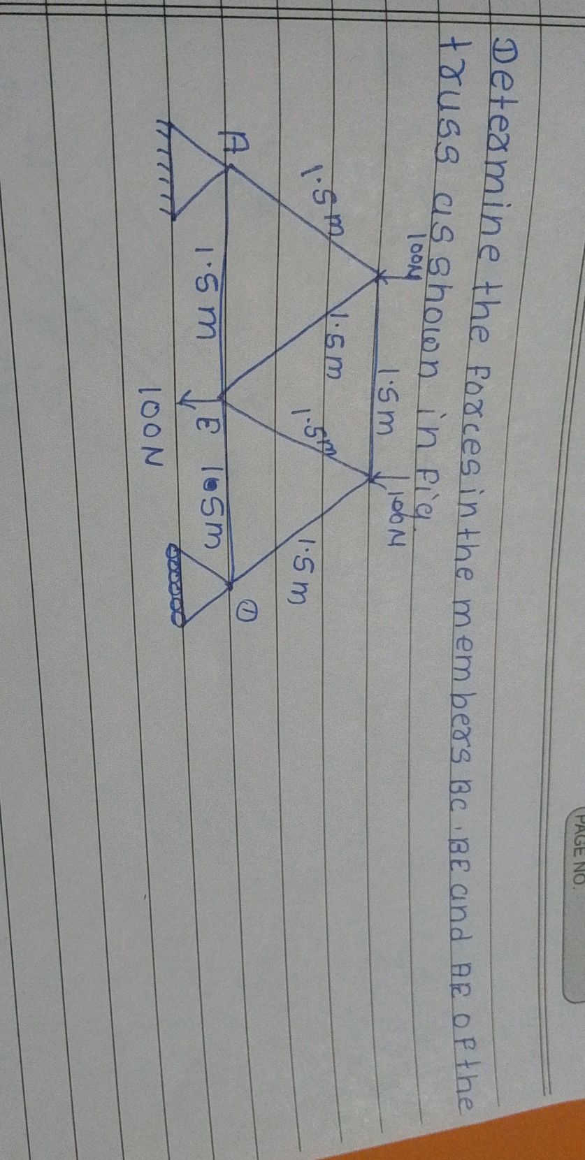 Determine the forces in the members BC, BE | StudyX