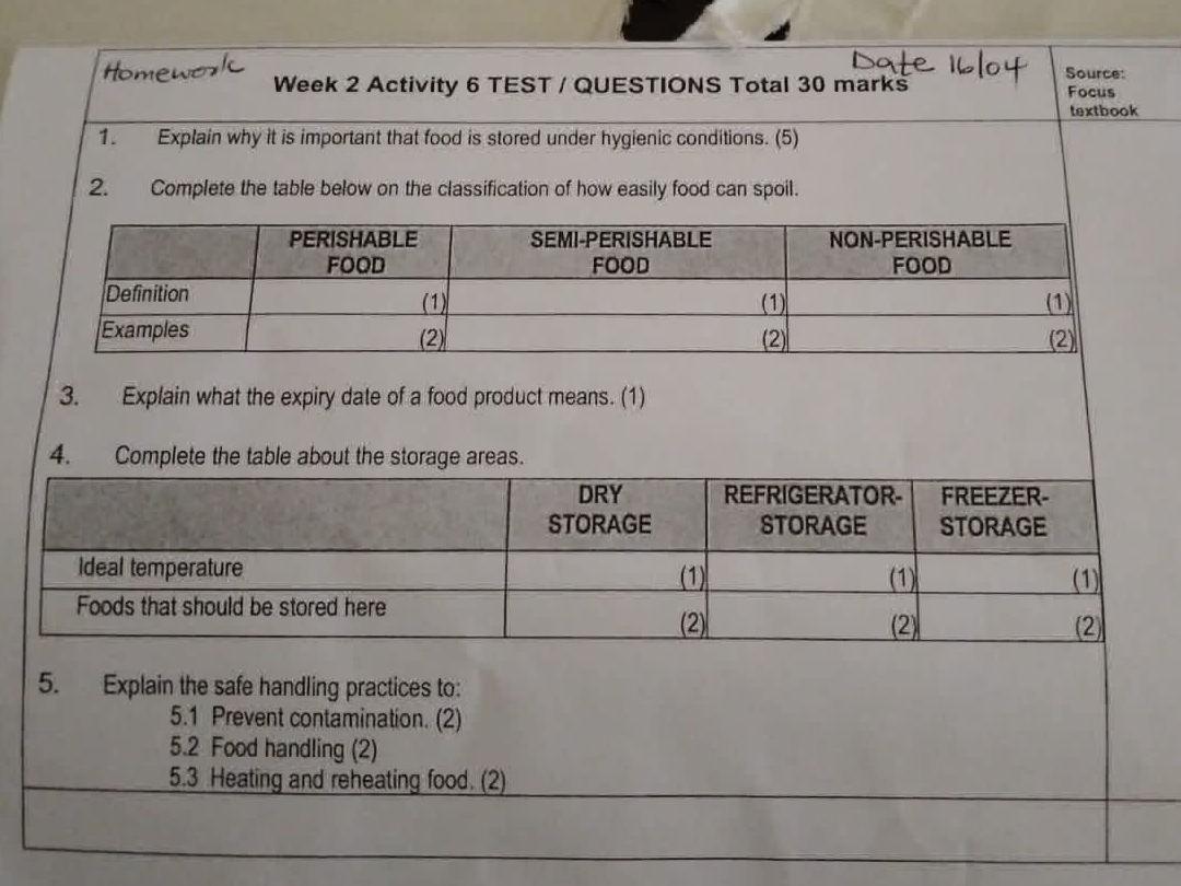 1. Explain why it is important that food is | StudyX