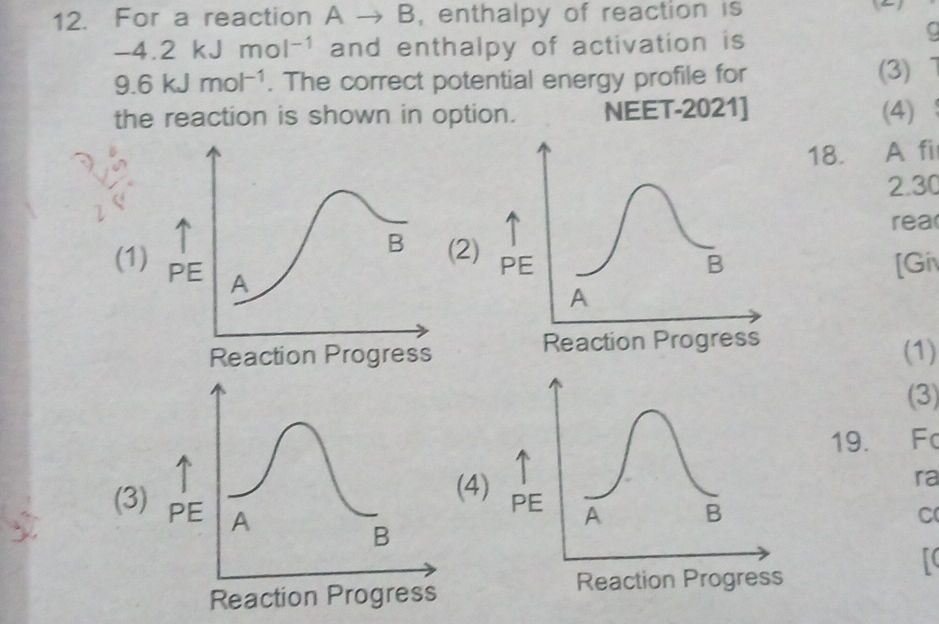 12. For a reaction A → B, enthalpy of | StudyX