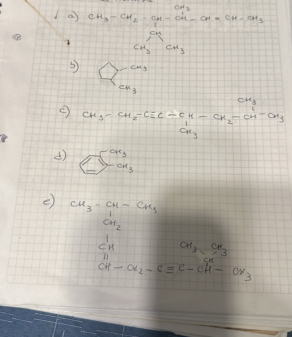 a) CH3-CH2-CH-CH-CH=CH-CH3 2 CH3 ( CH CH3 5) | StudyX