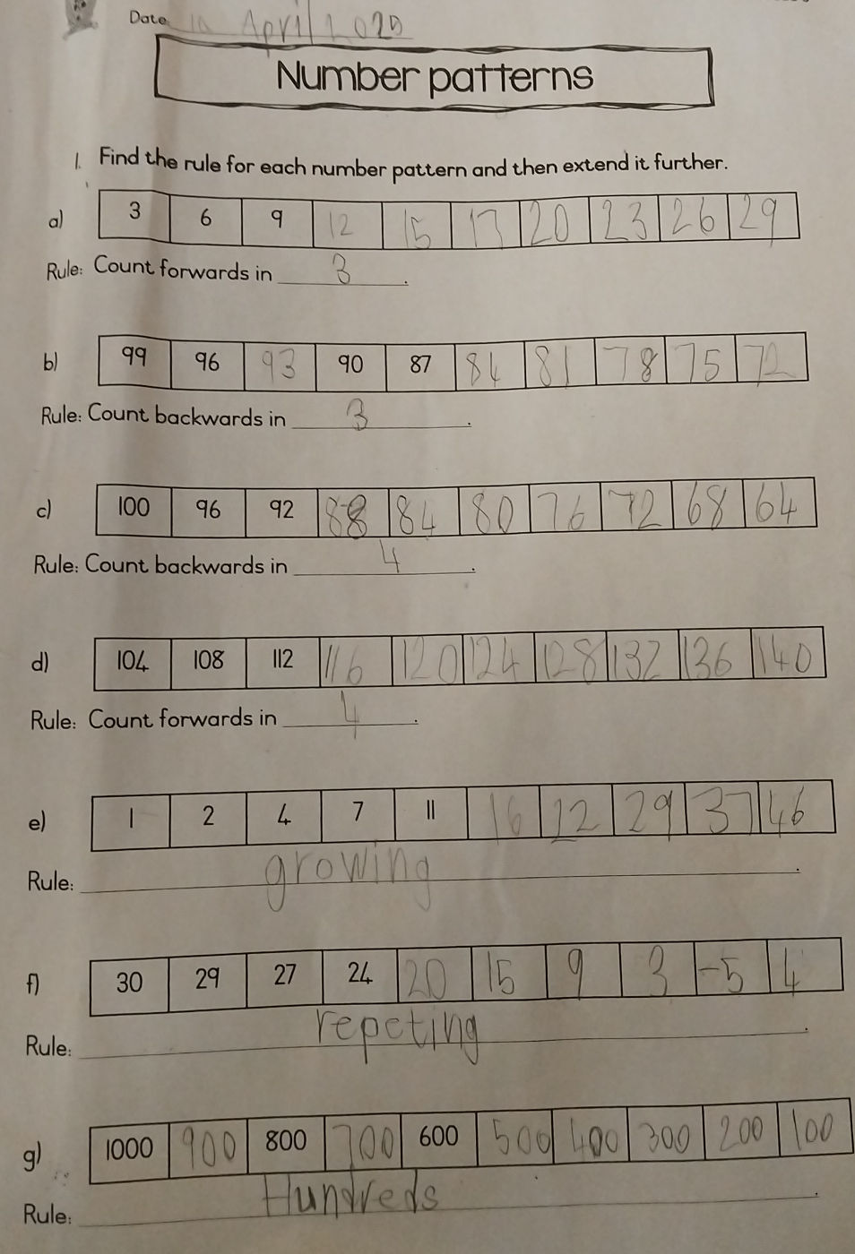 1. Find the rule for each number pattern and | StudyX