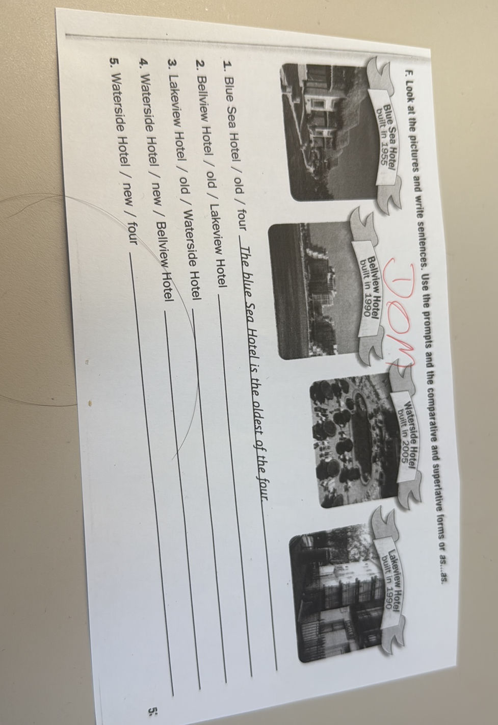 F. Look at the pictures and write sentences. | StudyX