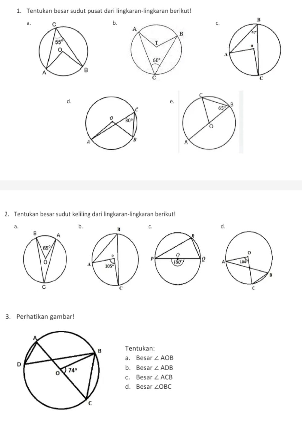 1. Tentukan besar sudut pusat dari | StudyX