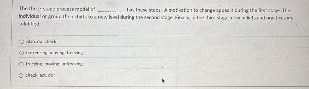 The three-stage process model of ______ has | StudyX