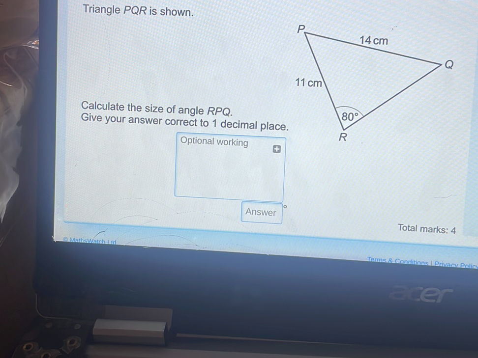Triangle PQR is shown. Calculate the size | StudyX