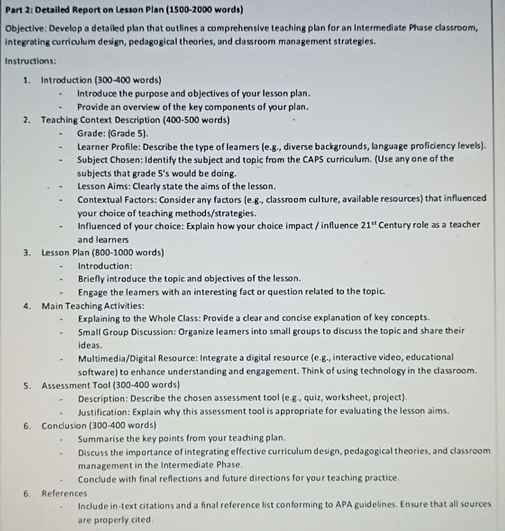 Part 2: Detailed Report on Lesson Plan | StudyX