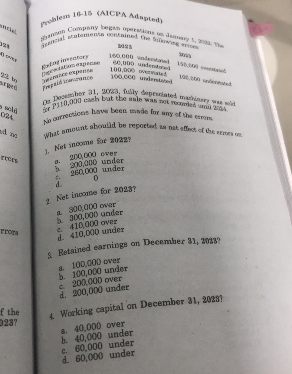 Problem 16-15 (AICPA Adapted) Shannon | StudyX