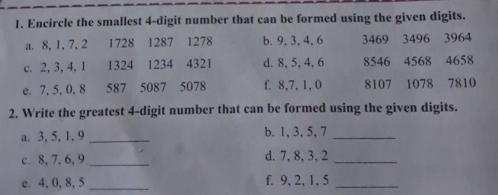 1. Encircle the smallest 4-digit number that | StudyX