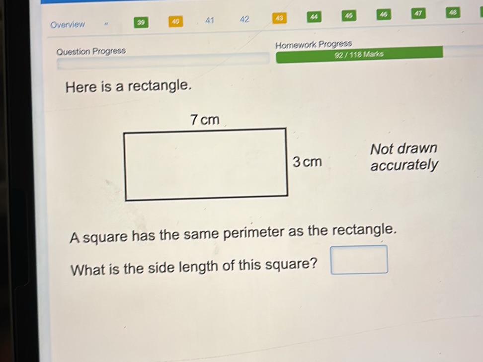 Here is a rectangle. 7 cm 3 cm Not drawn | StudyX