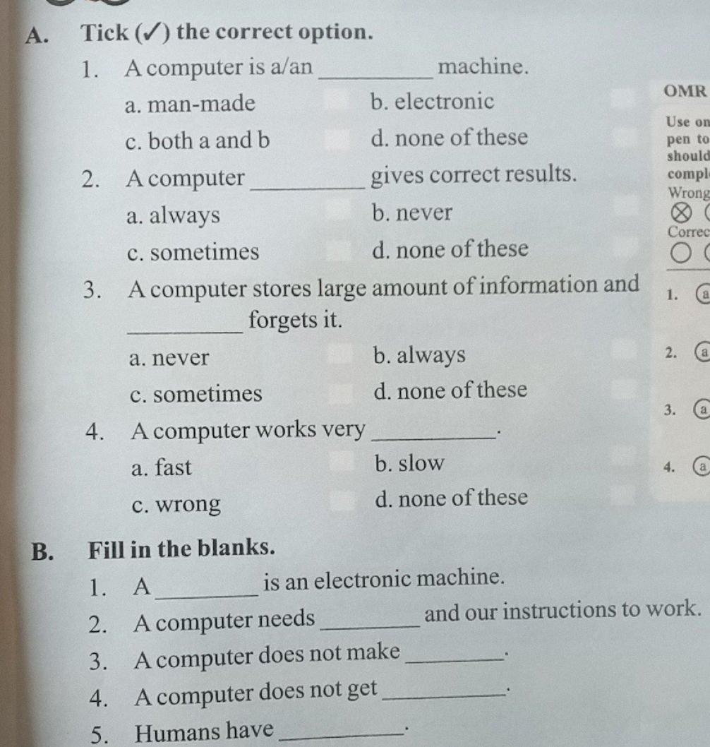 A. Tick ( ) the correct option. 1. A