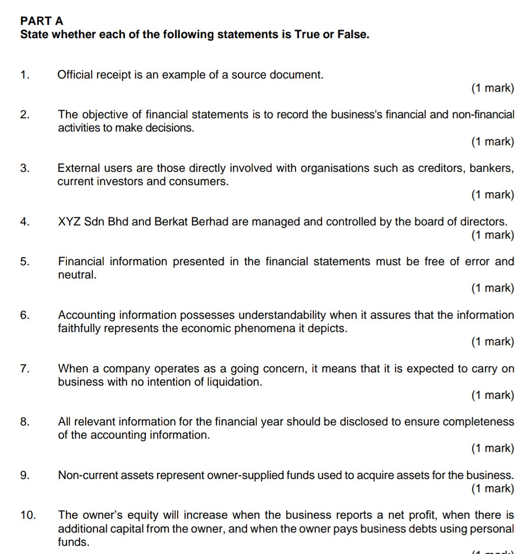 PART A State whether each of the following | StudyX