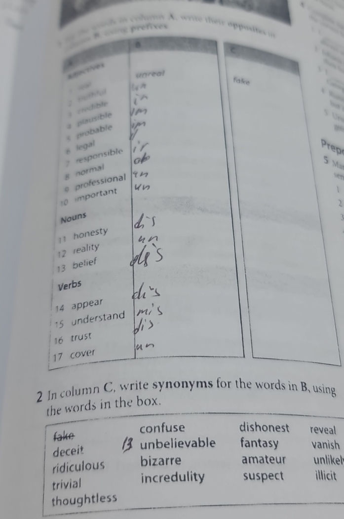2 In column C, write synonyms for the words | StudyX