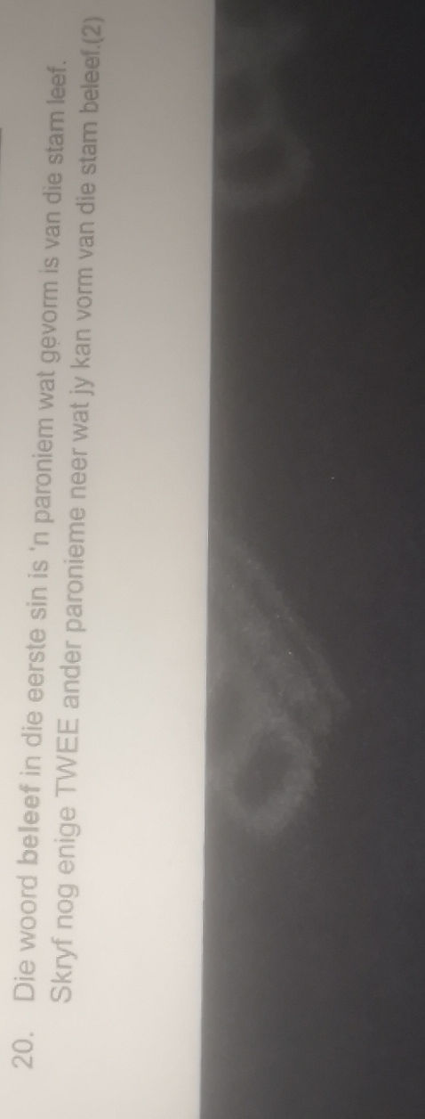 20. Die woord beleef in die eerste sin is 'n | StudyX