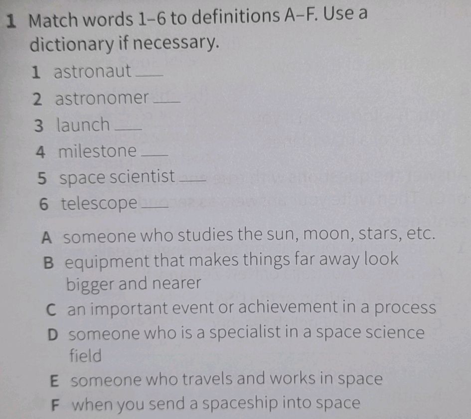 1 Match words 1-6 to definitions A-F. Use a | StudyX