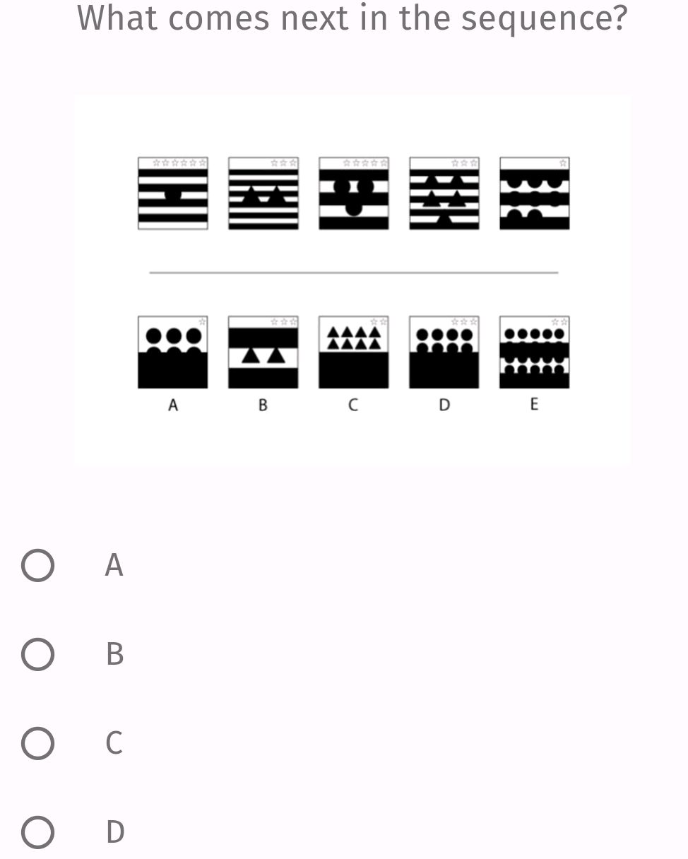 What comes next in the sequence? A B C D E | StudyX
