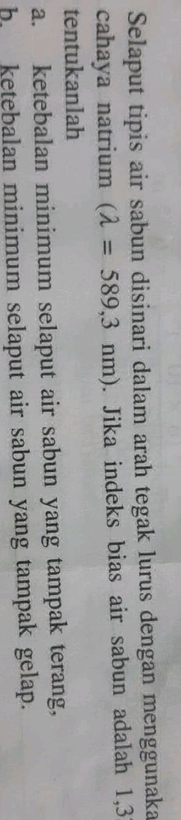 Selaput tipis air sabun disinari dalam arah | StudyX