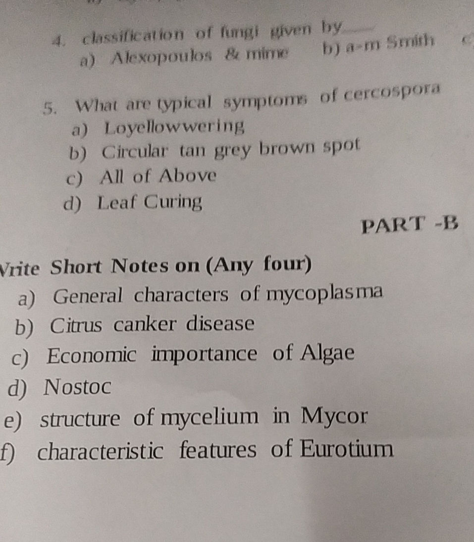 4. classification of fungi given by a) | StudyX