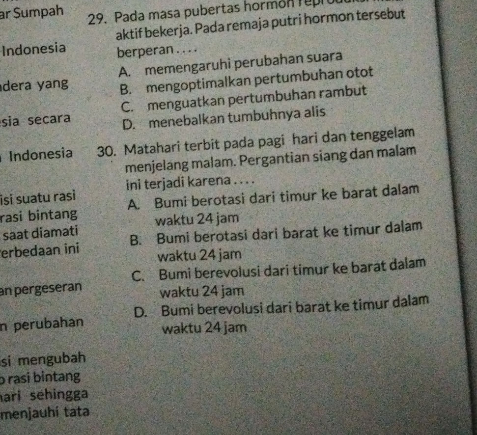 29. Pada masa pubertas hormon aktif bekerja. | StudyX