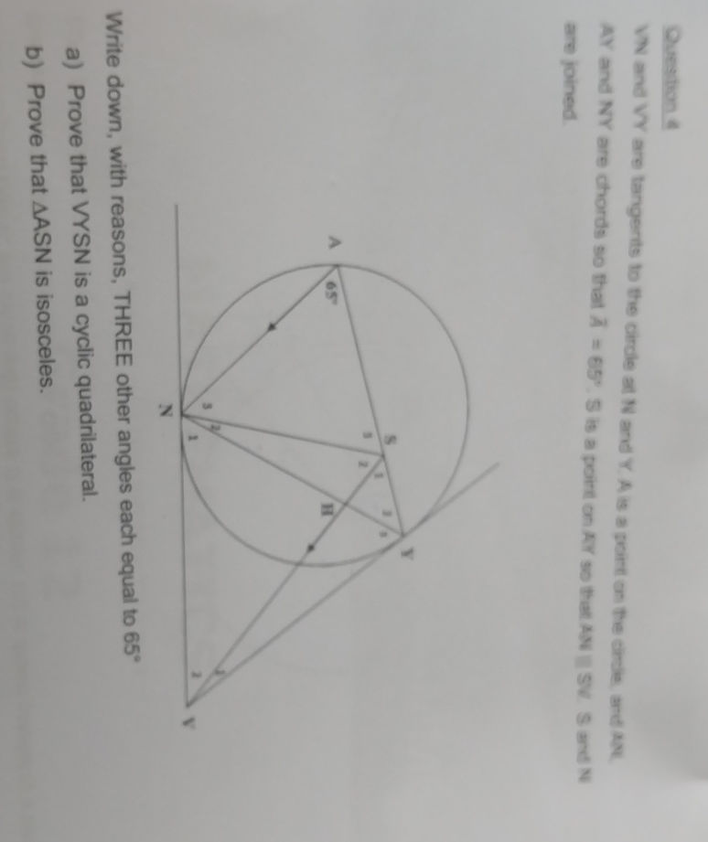 Question 4 VN and VY are tangents to the | StudyX