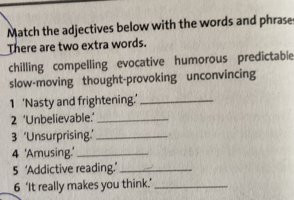 Match the adjectives below with the words | StudyX