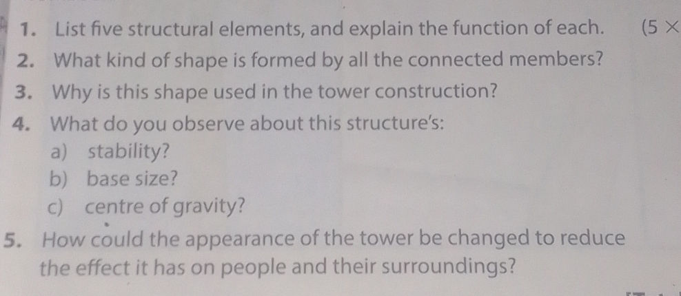 1. List five structural elements, and | StudyX