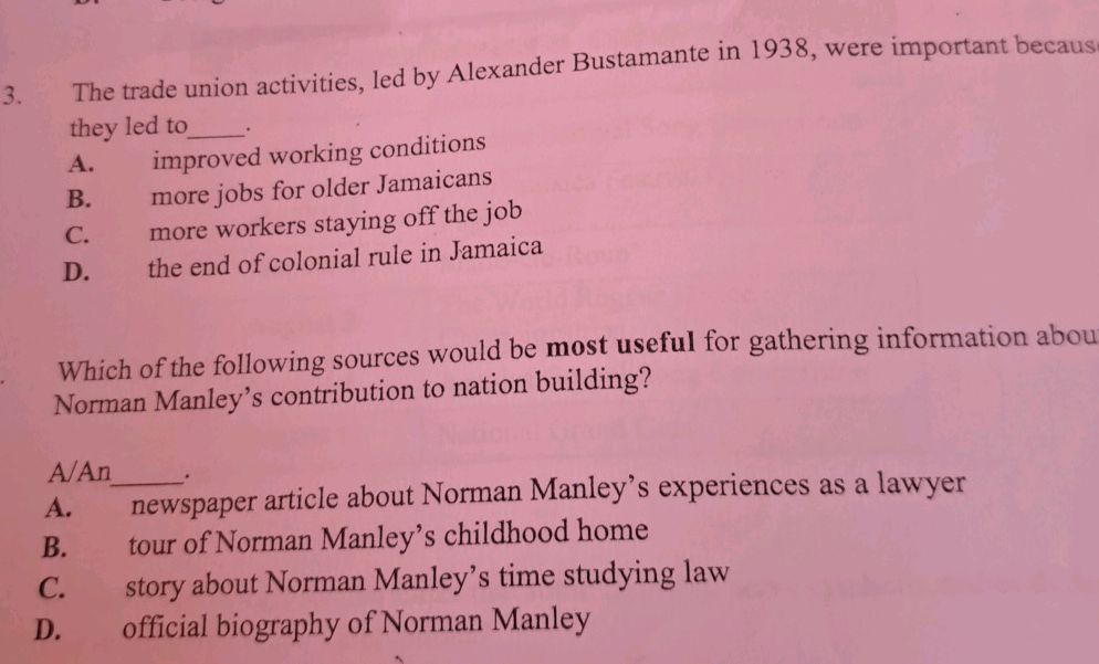 3. The trade union activities, led by | StudyX