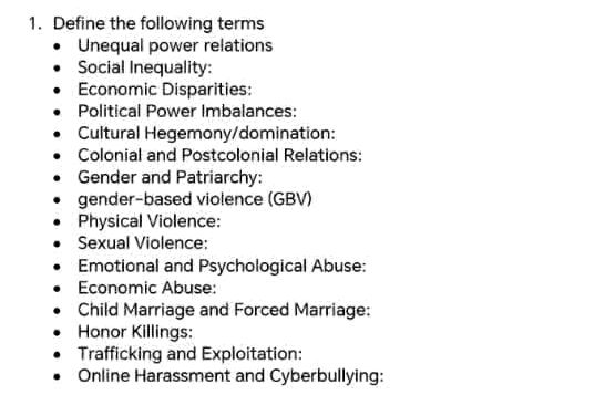 1. Define the following terms * Unequal | StudyX