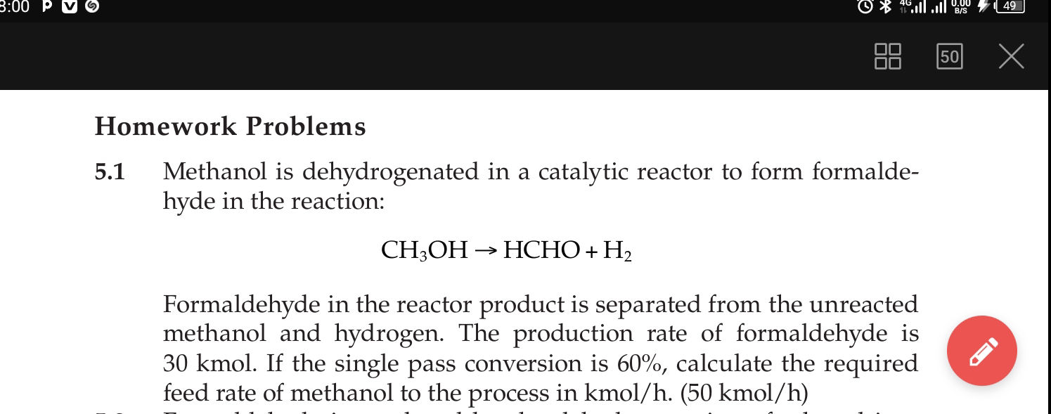 5.1 Methanol is dehydrogenated in a | StudyX