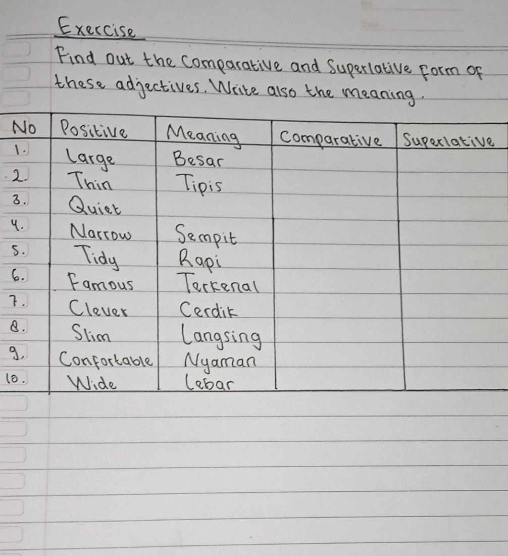 Find out the Comparative and Superlative | StudyX