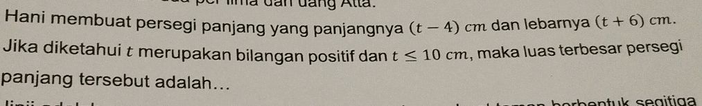 Hani membuat persegi panjang yang panjangnya | StudyX