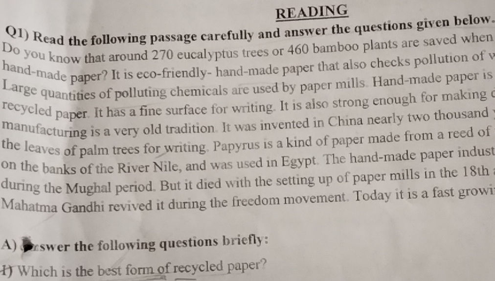 Q1) Read the following passage carefully and | StudyX
