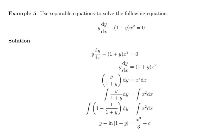 Example 5. Use separable equations to solve | StudyX
