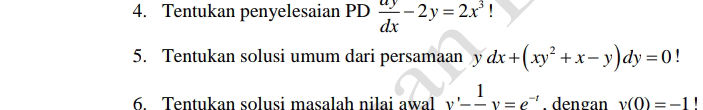 4. Tentukan penyelesaian PD $ {dy}{dx} - 2y | StudyX