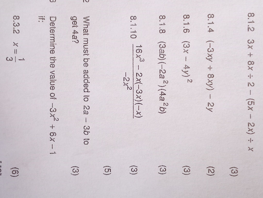 8.1.2 $3x + 8x 2 - (5x - 2x) x$ 8.1.4 $(-3xy