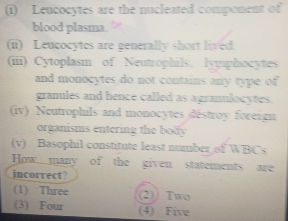 (i) Leucocytes are the nucleated component | StudyX