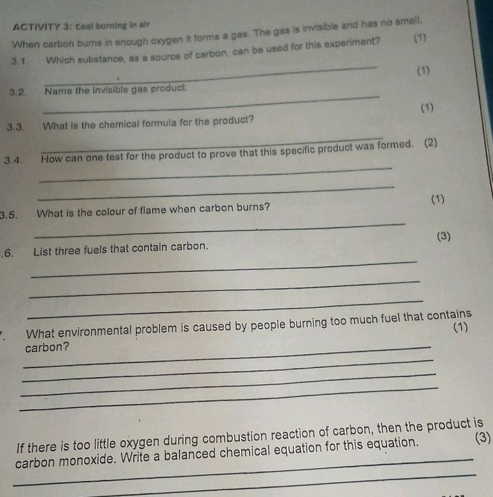 ACTIVITY 3: Coal burning in air When carbon | StudyX