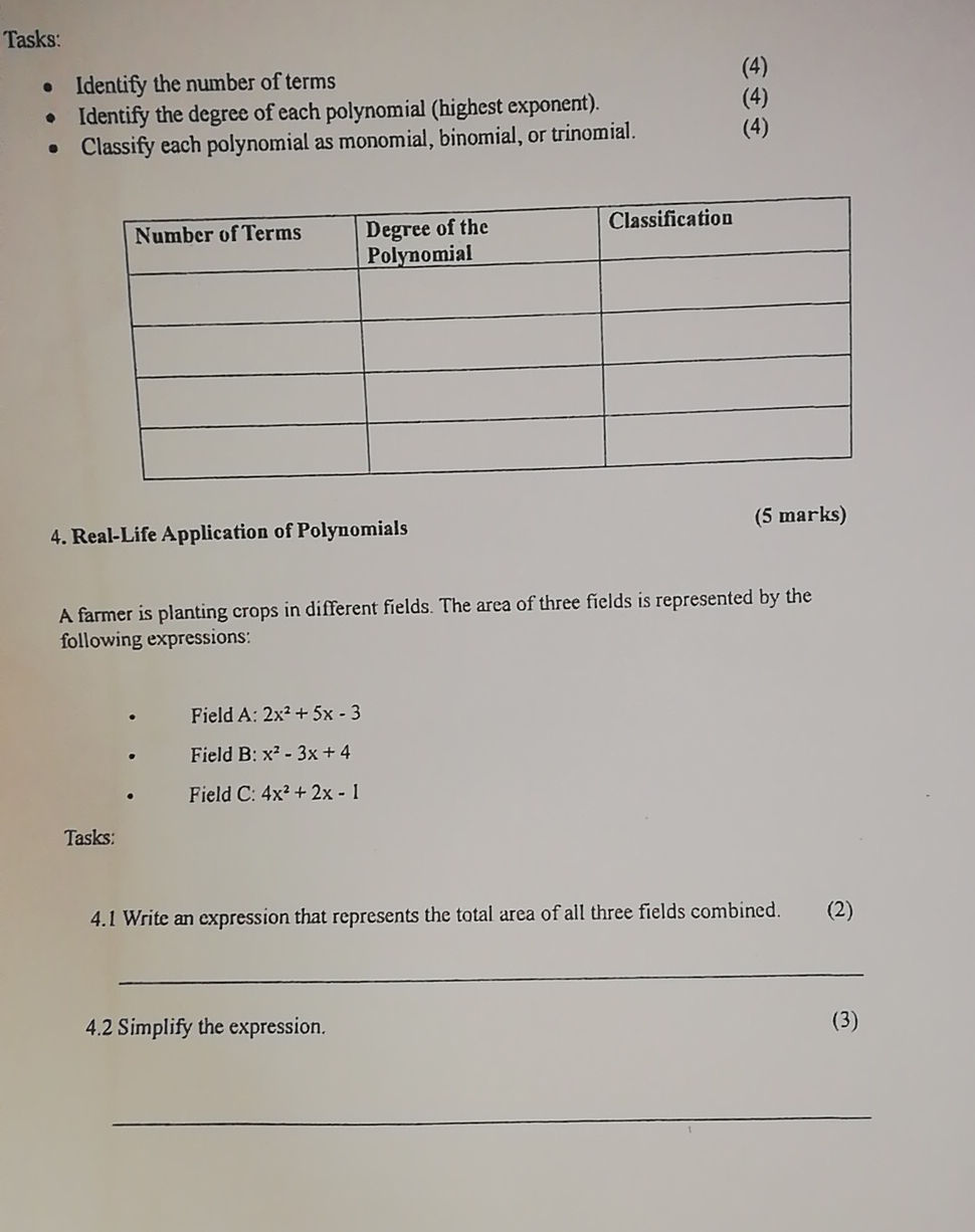 Tasks: * Identify the number of terms * | StudyX