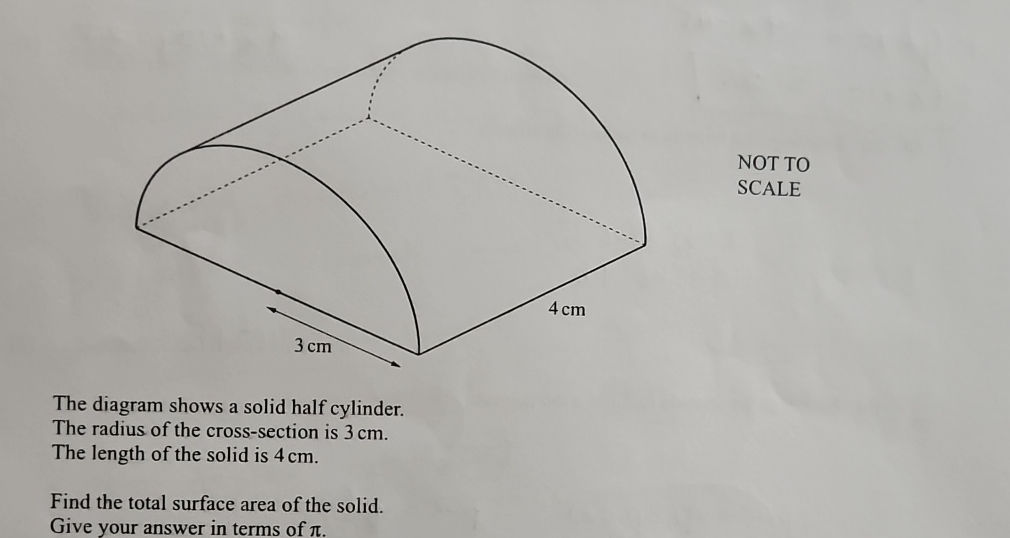 The diagram shows a solid half cylinder. The