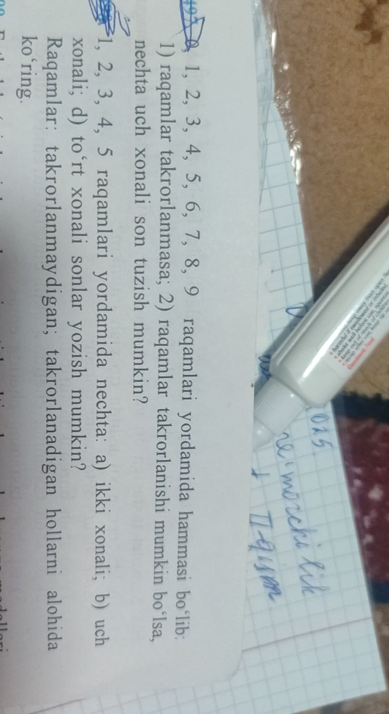 1, 2, 3, 4, 5, 6, 7, 8, 9 raqamlari | StudyX