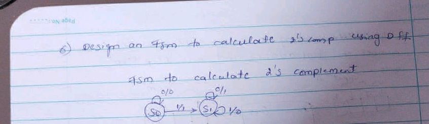 6) Design an FSM to calculate 2's comp using